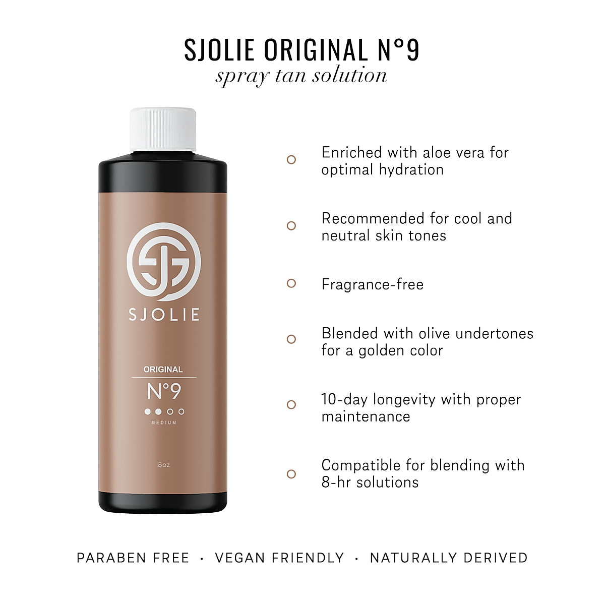 SJOLIE Spray Tan Solution - No. 9 - Medium Hydrating Tanning Spray | Sunless Tanner for Long Lasting, All Natural Glow (8oz)