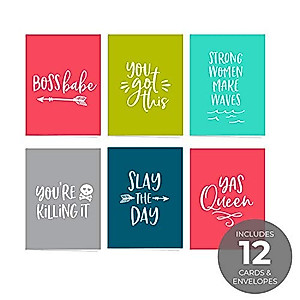 Canopy Street Female Empowerment Note Cards / 12 Everyday Feminist Boss Babe Encouragement Cards / 6 Feminine Positive Affirmation Designs / 4 5/8" x 6 1/4" Strong Women Friendship Greeting Cards