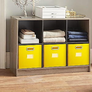 Robuy Cube Storage Bins,13 inch Storage Bin,4-Pack Yellow Storage Boxes with Dual Metal Handles for Organizing Shelves,Closet,Nursery,Home