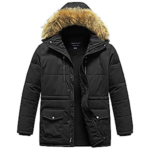 CREATMO US Men's Big and Tall Winter Hooded Coat Waterproof Warm Long Puffer Jacket Parka winter jackets Fleece Lined Black 6X