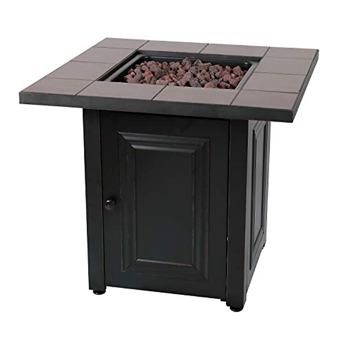 Endless Summer, The Vanderbilt, Square 28" Outdoor Propane Fire Pit with Handcrafted Ceramic Tile Mantel and Lava Rock
