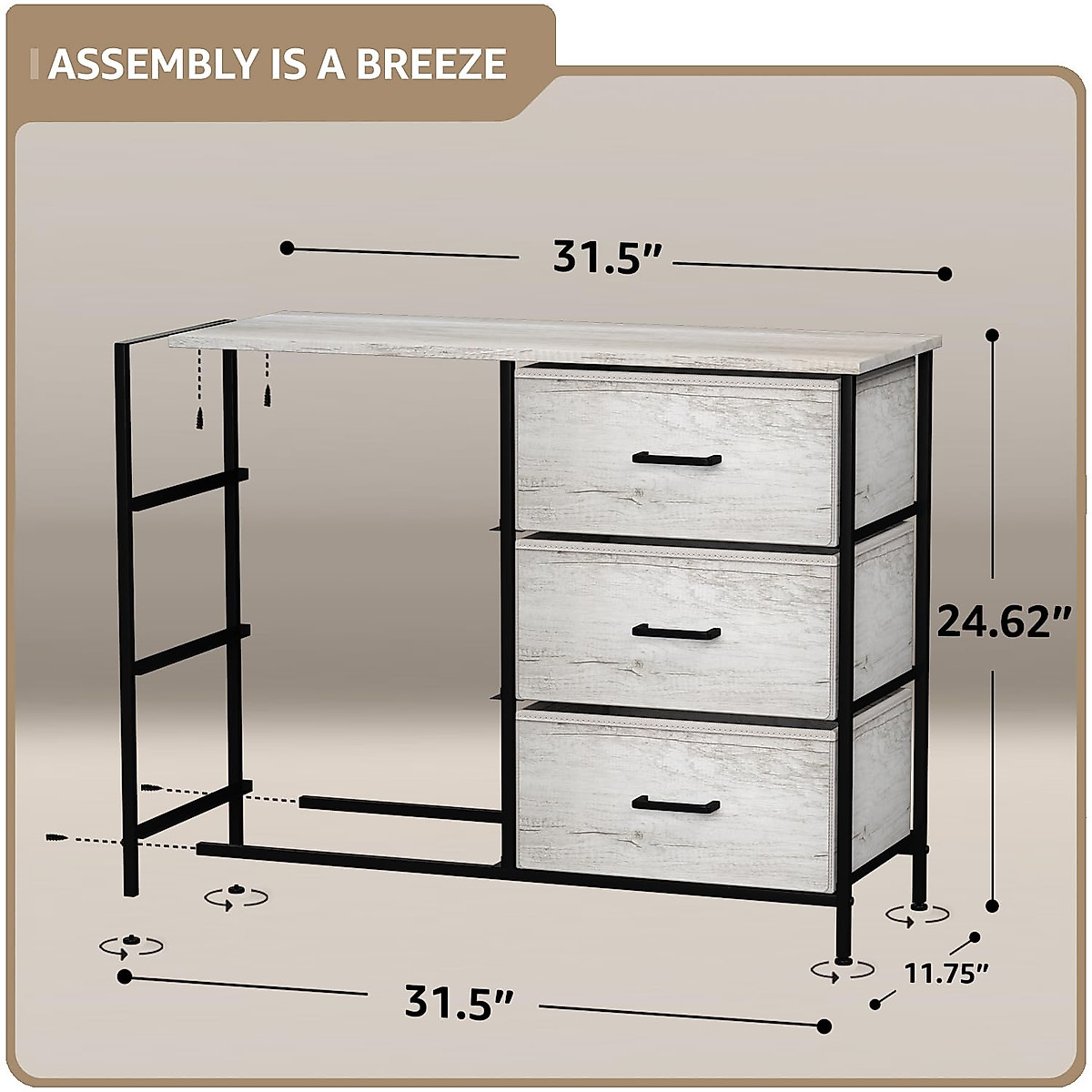 Sorbus Dresser with 6 Faux Wood Drawers - Chest Organizer Unit with Steel Frame Wood Top & Handle Easy Pull Fabric Bins for Clothes - Storage Furniture for Bedroom, Hallway, Living Room & Closet