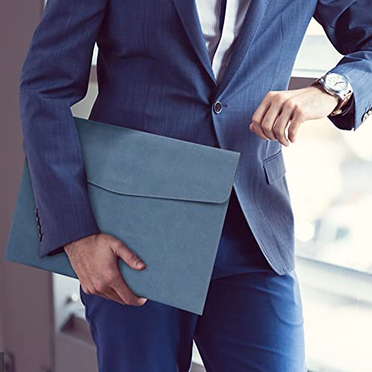 Toplive Document File Folder, Waterproof Thin PU Leather A4 Envelope Folder File Document Organizer Storage Case, Filing Envelope Folder with Magnetic Closure, Blue