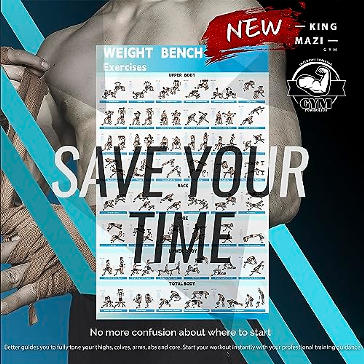 KINGMAZI Adjustable Weight Bench, Exercise Workout Bench for Full Body Workout- Multi-Purpose Foldable Bench, Folding Dumbbells Bench with Resistance Band Set