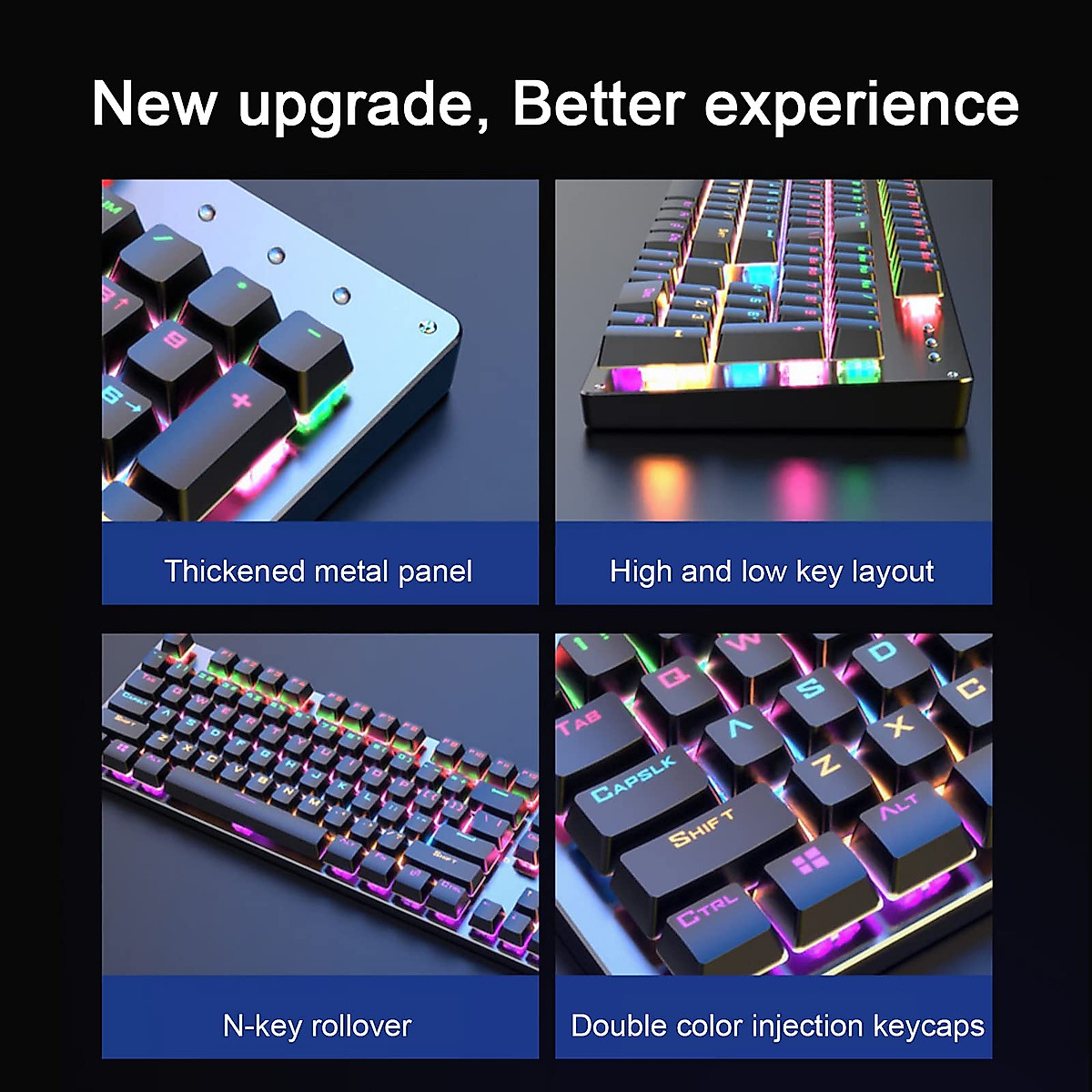 HotTopStar Wired Mechanical Gaming Keyboard, Computer Gaming Keyboards, USB Wired Mechanical LED Keyboard Rainbow Backlit Keyboards Black Axis for PC and Desktop Computer (104 Keys, Black)