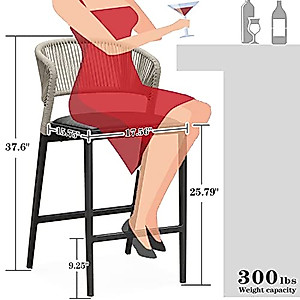 PURPLE LEAF Bar Stool Set of 4 Aluminum Counter Height Bar Chair Patio Rattan Stool for Outdoor and Indoor Modern Barstool