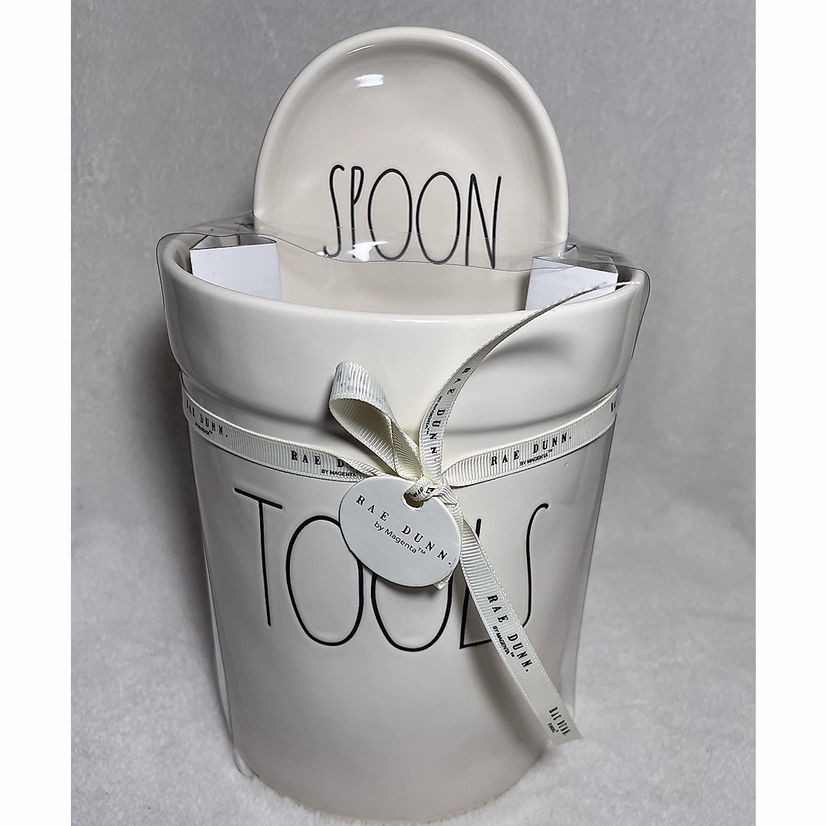 Rae Dunn TOOLS Utensil Holder With SPOON Rest Set Ceramic Very Rare