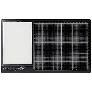 Tim Holtz Glass Cutting Mat - Left Handed Work Surface with 12x14 Measuring Grid and Palette for Paint, Ink, and Mixed Media - Art and Craft Supplies