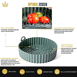 2-Pack Air Fryer Silicone Liners - Premium 8 Inch Air Fryer Liner - Reusable Air Fryer Liners - Food Grade Airfryer Liners Oven Accessories - Air Fryer Basket Oven Liners Fits 3.6 to 6 QT Air Fryer