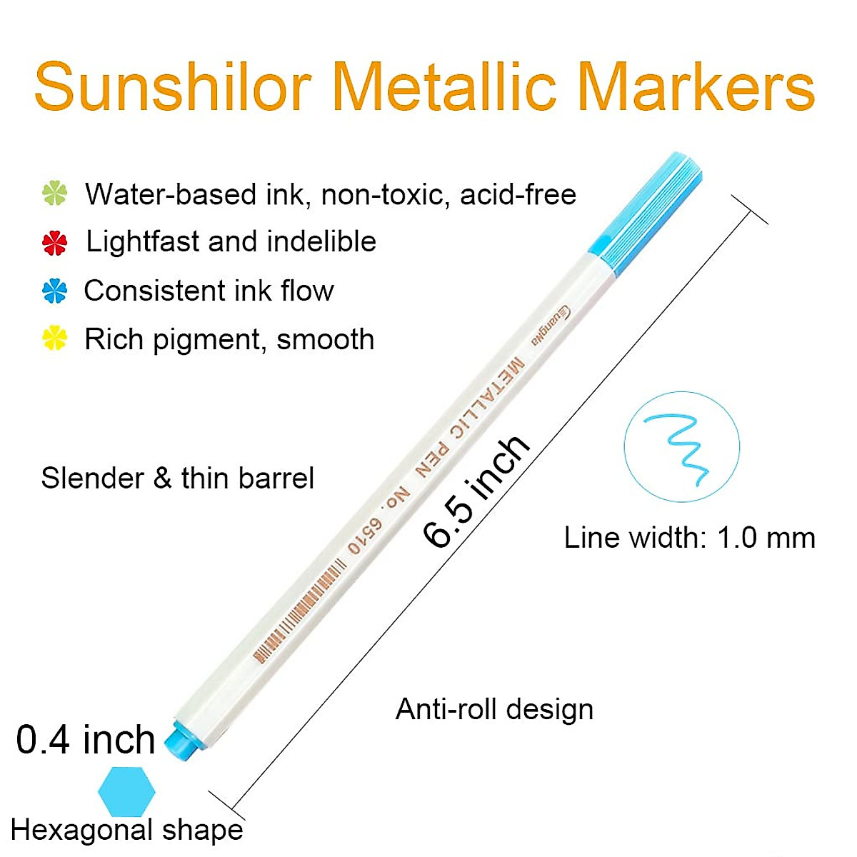 Sunshilor Metallic Markers Fine Point Metallic Marker Pens for Black Paper, Rock Painting, Easter Egg, Halloween Pumpkin, Card Making, Metal, Ceramic, Wine Glass, Set of 15