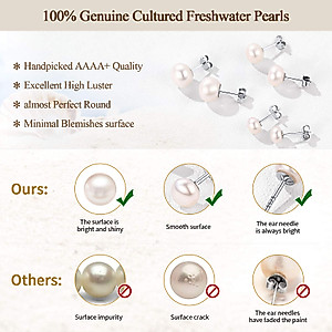 ChicSilver Pearl Stud Earrings for Women 4MM Freshwater Cultured White Button Pearl Earrings 925 Sterling Silver Small Studs for Sensitive Ear