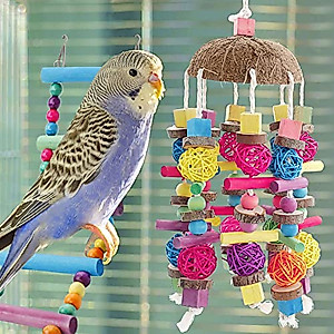Panesor Large Bird Chewing Toys Natural Wooden Block Birds Parrot Toy with Colorful Climbing Ladder Parrots Cage Hanging Bite Tearing Toys for Parakeets Cockatiels Conures Big Medium Birds