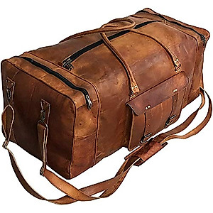 Cuero Leather Duffle Bag for Men & Women, Overnight Weekender Garment Duffel Bags for Travel with Free Toiletry Bag, Carry On Mens Weekend Bag for Traveling, Gym, Sports - 28 Inch, Brown