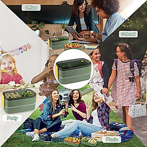 NatraProw Bento Box Adult Lunch Box, Leakproof 2 Layer Adult Bento Box with Detachable Divider, Lunch Bag, BPA Free Bento Lunch Box for Adults with Utensils, Microwave Safe Meal Prep Container