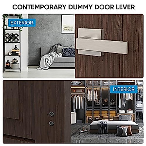 TICONN 2Pk Door Handle Heavy Duty, Reversible Square Door Lever for Bedroom, Bathroom and Rooms (Satin Nickel, Dummy - Front Mount, 2 Pack)