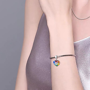 QeenseKc Autism Awareness Puzzle Piece Heart Pendant Charm Colorful Enamel Bead for Pandora Bracelet Yellow Aut-115_Puzzle