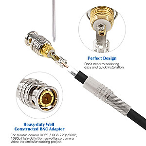 Glarks 15 Pack BNC Male Coaxial Connectors RG59 RG6 Coaxial Terminal Gold-Plated Screw On Brass Adapter for CCTV Home Security Surveillance Camera RG59 RG6 Video Transmission Coax Cables