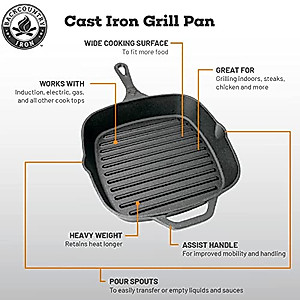 Backcountry Iron 10.5 Inch Square Grill Pan Medium Pre-Seasoned Cast Iron