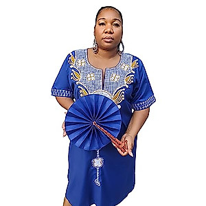 Blue African Fabric Folding Fan: Church, Ankara, Leather, Wedding, Sports, and Pouch Included!