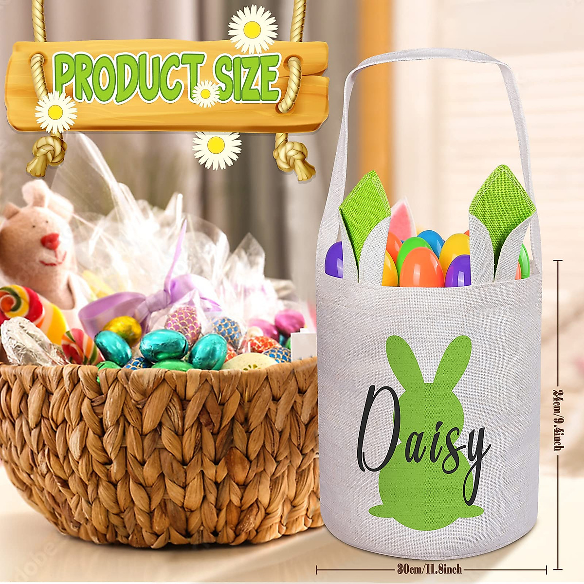 Personalized Easter Baskets for Kids, VAPCUFF Easter Basket Bags Easter Eggs Basket Easter Bunny Basket Easter Eggs Hunt Basket Personalized Easter Gifts for Girls Boys - Pink