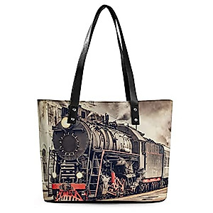 Womens Handbag Steam Train Leather Tote Bag Top Handle Satchel Bags For Lady