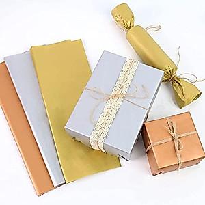 Ueerdand Gift Wrapping Tissue Paper for Packaging 105 Sheets Single-Sided Metallic Wrapping Craft Papers Bulk for DIY Artworks Flower Decoration 12 x 20 Inch, Gold