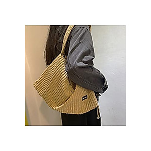 Ulisty Women Corduroy Large Capacity Shoulder Bag Wide Strap Hobo Bag Casual Underarm Bag Handbag khaki
