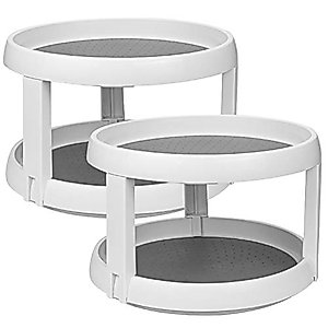 Lawei 2 Pack 2 Tier Lazy Susans Turntable - 10 Inch Pantry Cabinet Lazy Susan Storage Turntable Rotating Spice Rack for Spices, Condiments, Baking