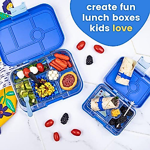 Kids Bento Lunch Box Blue Accessories Kit, BPA FREE with Lifetime Replacement Guarantee, 18 Piece Set includes Food Picks, Wrap Bands, Forks and Spoons, reusable Silicone Cups