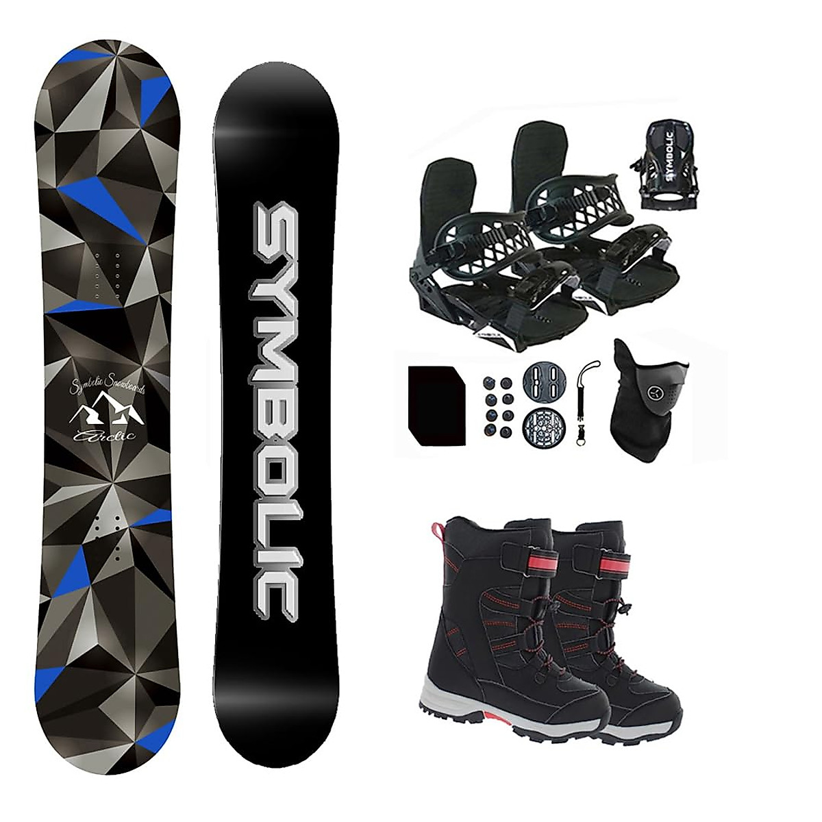 Symbolic Arctic Kids Snowboard & Bindings & Snow Boots Complete Package Set (Kid 2 Binding+Boot Blk Red Tote, 110cm Arctic Rocker)