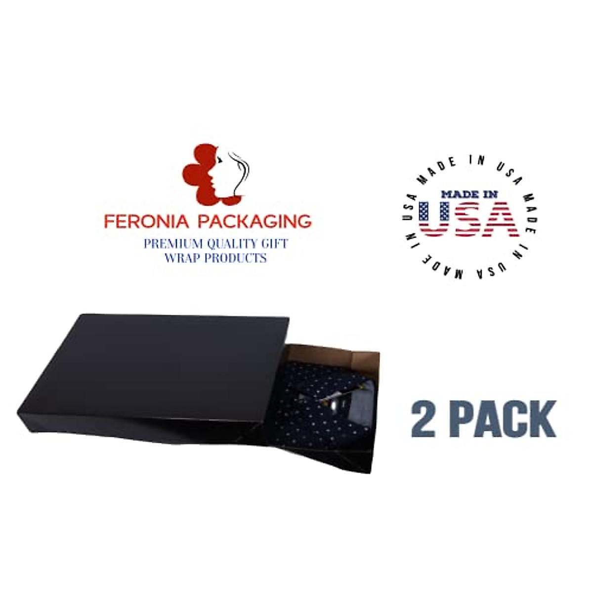 Feronia Packaging Apparel Boxes 2 Pack Men Shirt Box Women Dress Boxes Premium Gift Wrap and Art Supplies for Birthdays, Holidays, or Presents (Black)