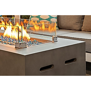 60" Rectangular Modern Concrete Fire Pit Table w/Glass Guard and Crystals (Gray)