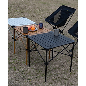 iClimb Lightweight Stable Alu. Folding Square Table Roll Up Top with Carry Bag for Camping Picnic Backyards BBQ Camp Kitchen (Nature, M)