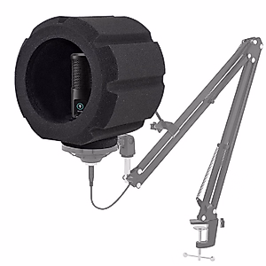 Facmogu Large Microphone Windscreen Foam Cover Pop Filter, Microphone Wind Shield Pop Filter, Acoustic Filter with Thick Sponge for Indoor Studio Audio Recording & Outdoor Wind Noise Reflections, Blue