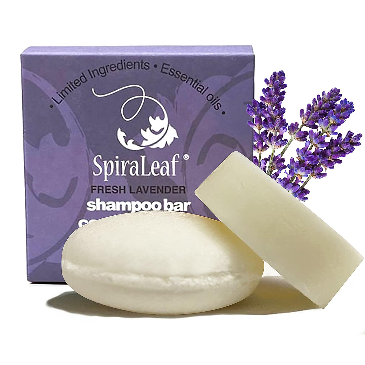 SpiraLeaf Shampoo Bar & Conditioner Bar Set, FRESH LAVENDER Pure Essential Oils, Light Scent, Limited Ingredients, Concentrated Formula, Made USA, Zero Waste, Color-Fragrance Free, Travel Ready