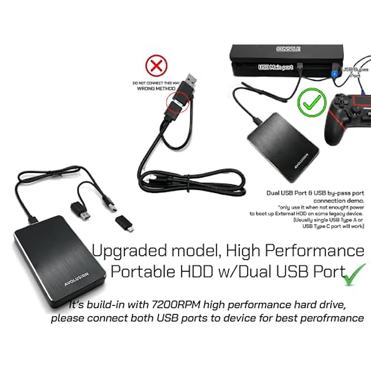 Avolusion HD250U3-WH 2TB USB 3.0 Portable External Gaming Hard Drive - White (for PS5, Pre-Formatted) - 2 Year Warranty