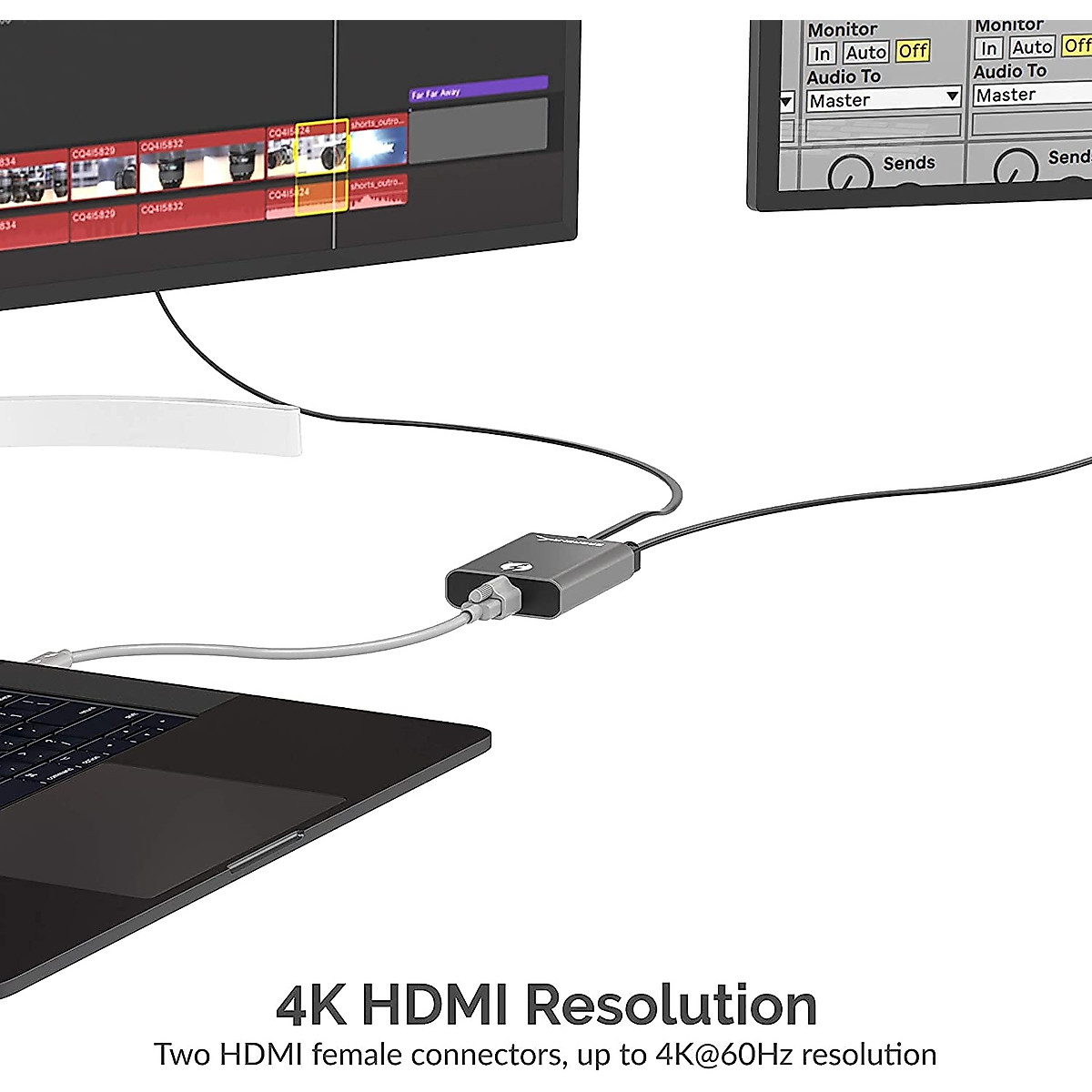 SABRENT Thunderbolt 3 to Dual HDMI 2.0 Display Adapter for Windows or Mac | up to 4K Resolution at 60Hz | Detachable Cable with Screw-in Lock (TH-S3H2)