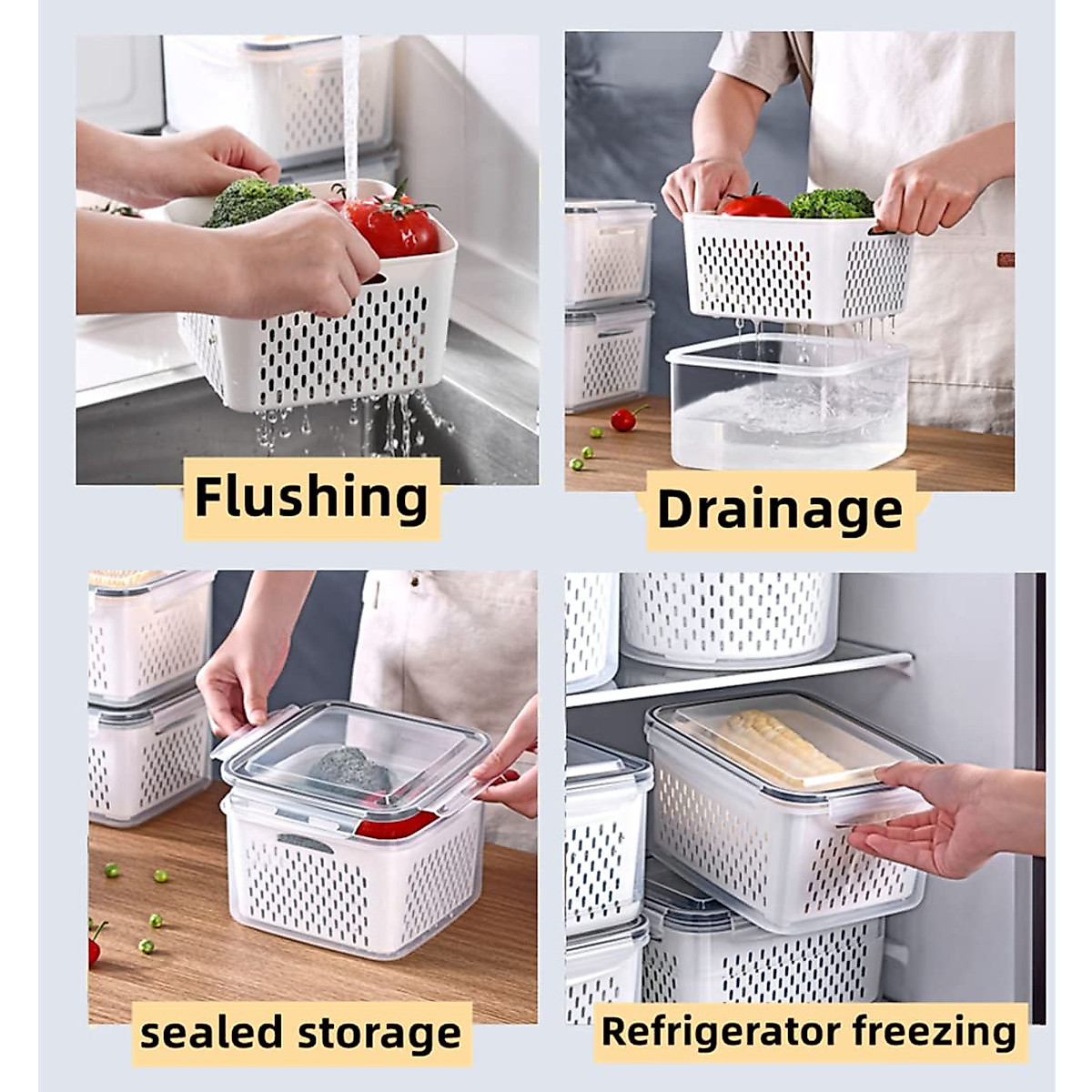 5 PCS Large Fruit Containers for Fridge,Leakproof Food Storage organizer with lids Removable Colander,BPA-Free Produce saver Bins for refrigerator Keep Fruits Vegetables Berry Meat Fresh longer