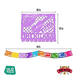 OLÉ RICO - Mariachi Banner, Plastic Papel Picado Banner, Mexican Party Banner, Mexican Themed Party Decorations, Fiesta Party Decorations, Authentic Mexican Decorations, 16 x 13 in 16 ft. Long, 10 Count (Pack of 10)