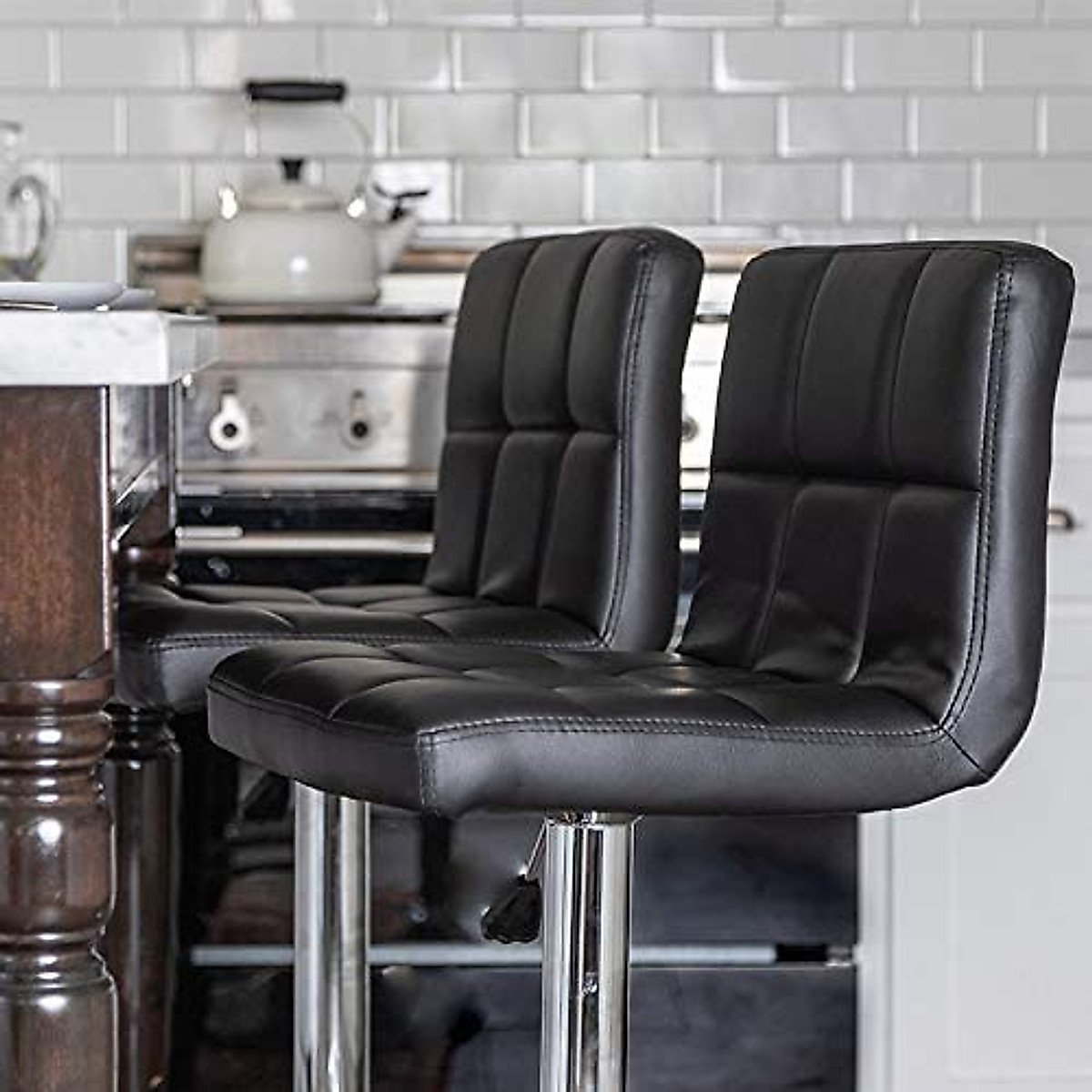 BestOffice Bar Stool Barstools Bar Chairs Counter Height Adjustable Swivel Stool with Back PU Leather Kitchen Counter Stools Set of 2 Dining Chairs (Black)