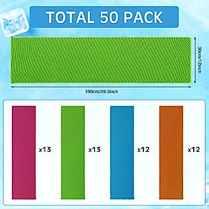 50 Pcs Cooling Towel 40" x 12" Ice Towel Yoga Towel Gym Accessories Cool Hiking Gifts Soft Breathable Chilly Towel for Neck Sport Running Workout Fitness Camping Golf More Activities