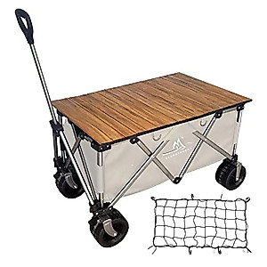 SENOSUR HOME Beach Wagon Carts Heavy Duty Foldable Collapsible with Folding Table Cargo Net White