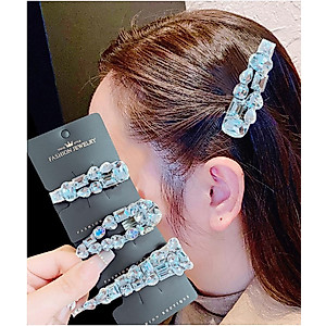 MOESUYUM 3PCS Rhinestone Hair Clips, Water Drop Crystal Hair Barrettes, Bling Metal Snap Duckbill Hairpins Sparkle Hair pin, Glittering Hair Accessories for Women