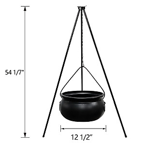 Halloween Decorations Outdoor - Halloween Party Decorations - Large Witches Cauldron on Tripod with Lights - Black Plastic Bowl Decor - Hocus Pocus Candy Bucket Decoration for Home Porch Outside