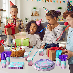 200Pcs Mermaid Paper Plates and Napkins Set,Mermaid Birthday Party Supplies Disposable Dinner Tableware Plates Napkins Cups Knives Spoons Fork for Mermaid Kids Birthday Party Decorations,Serve 25Guest