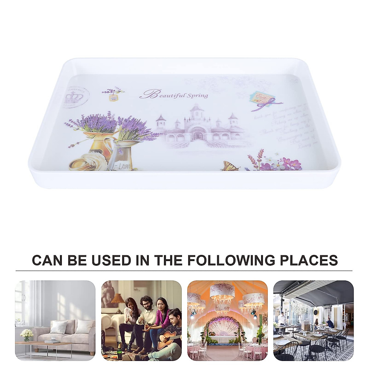 Cabilock Veggie Tray Plastic Plate Serving Tray with Lavender Flower Pattern Cupcake Dessert Dish Appetizer Candy Holder for Party Event Snacks Food Display Server Appetizer Serving Tray