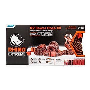Camco RhinoEXTREME 20-Foot Camper/RV Sewer Hose Kit | Features TPE Technology for Abrasion Resistance and Crush Protection | Includes Pre-Attached Rhino Swivel Fittings (39867)