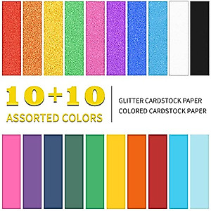 VETUZA 20 Sheets Glitter&Colored Cardstock Paper - 92lb./250GSM Cover, A4 Mixed Colored Craft Cardstock for School DIY Project, Birthday Card Making, Thanksgiving Gift Box Wrapping