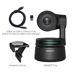 OBSBOT Tiny 1080P PTZ Webcam with AI Tracking, Auto Framing, Noise Reduction, and Gesture Control