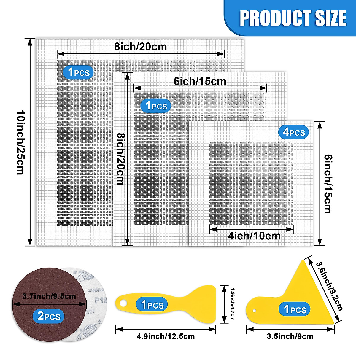Drywall Repairs Kit, 6 Pieces Wall Patch Kits, 4/6/8 Inch Dry Wall Hole Repair Patch Metal Patch, Quick Fix Extended Self-Adhesive Mesh (6 Pcs)